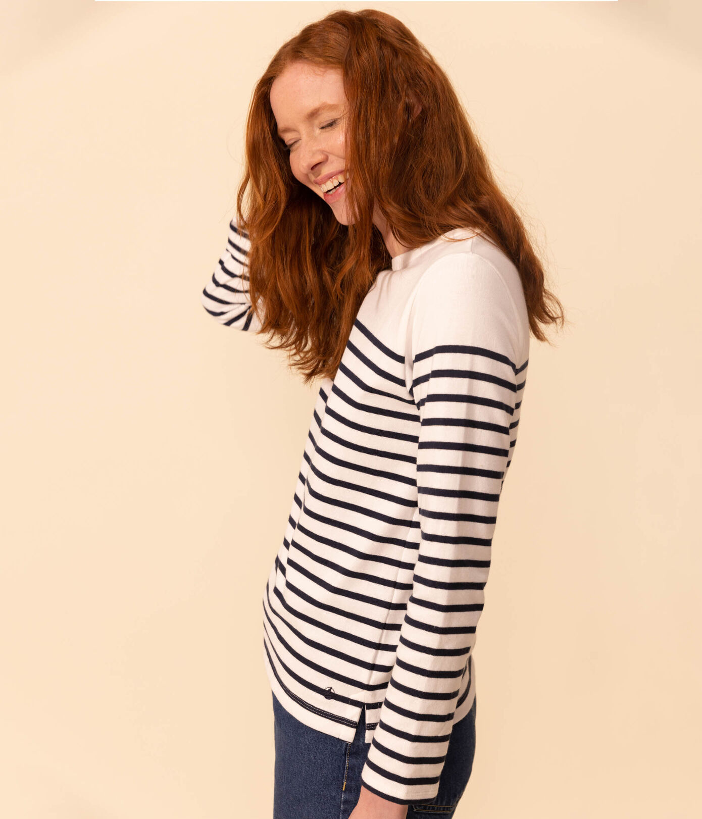 Marinière en coton Femme MARSHMALLOW/SMOKING | Petit Bateau
