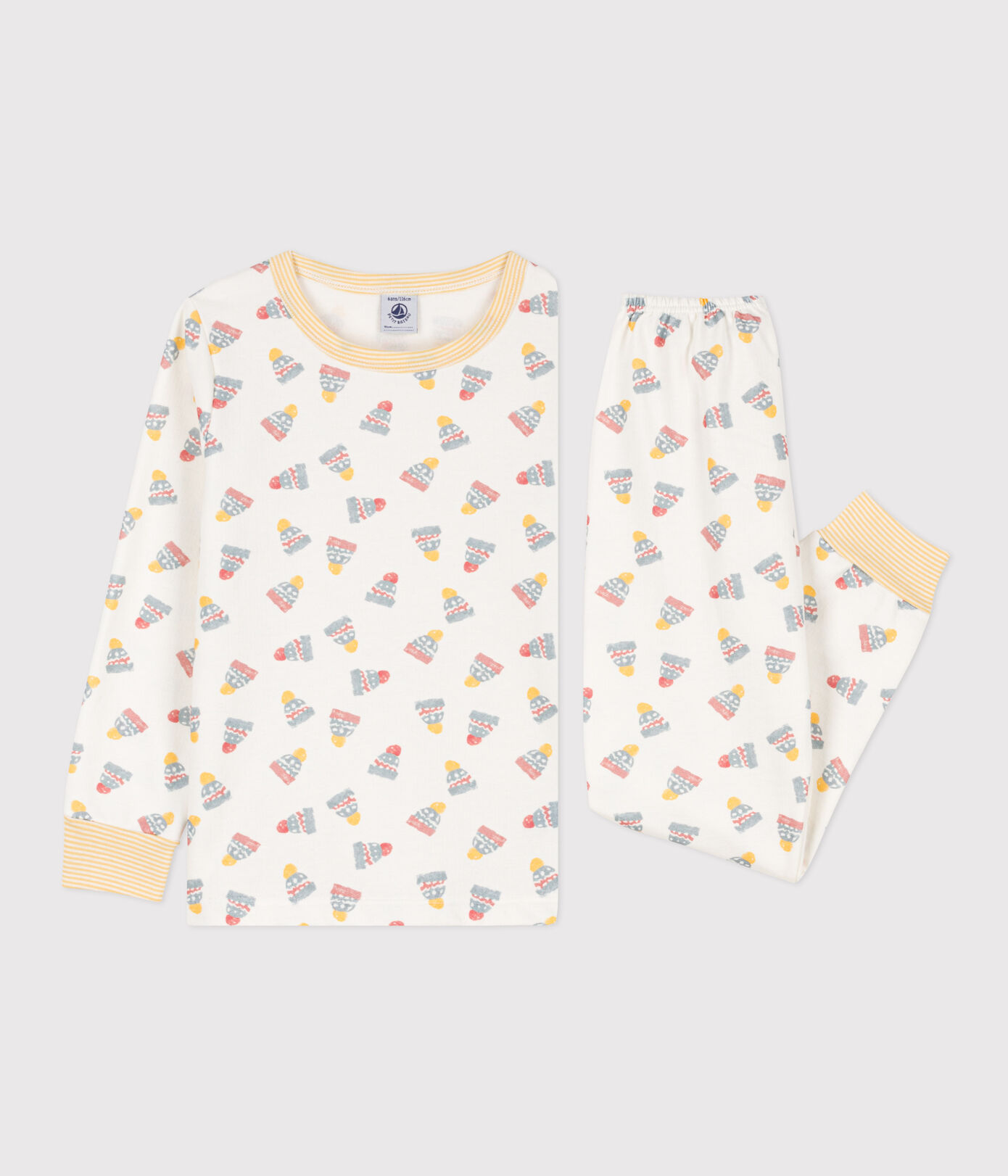 Pyjama imprimé bonnet en molleton MARSHMALLOW/MULTICO | Petit Bateau