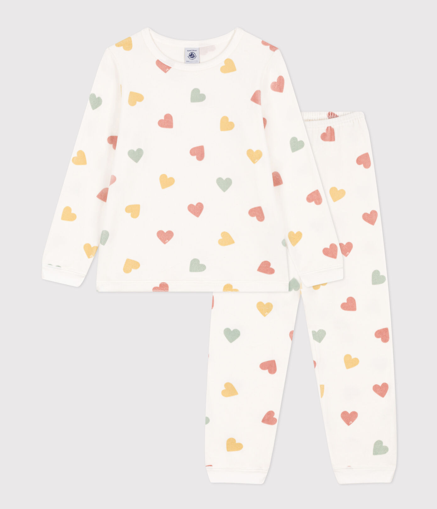 Pyjama cœur petite fille en velours MARSHMALLOW/MULTICO | Petit Bateau