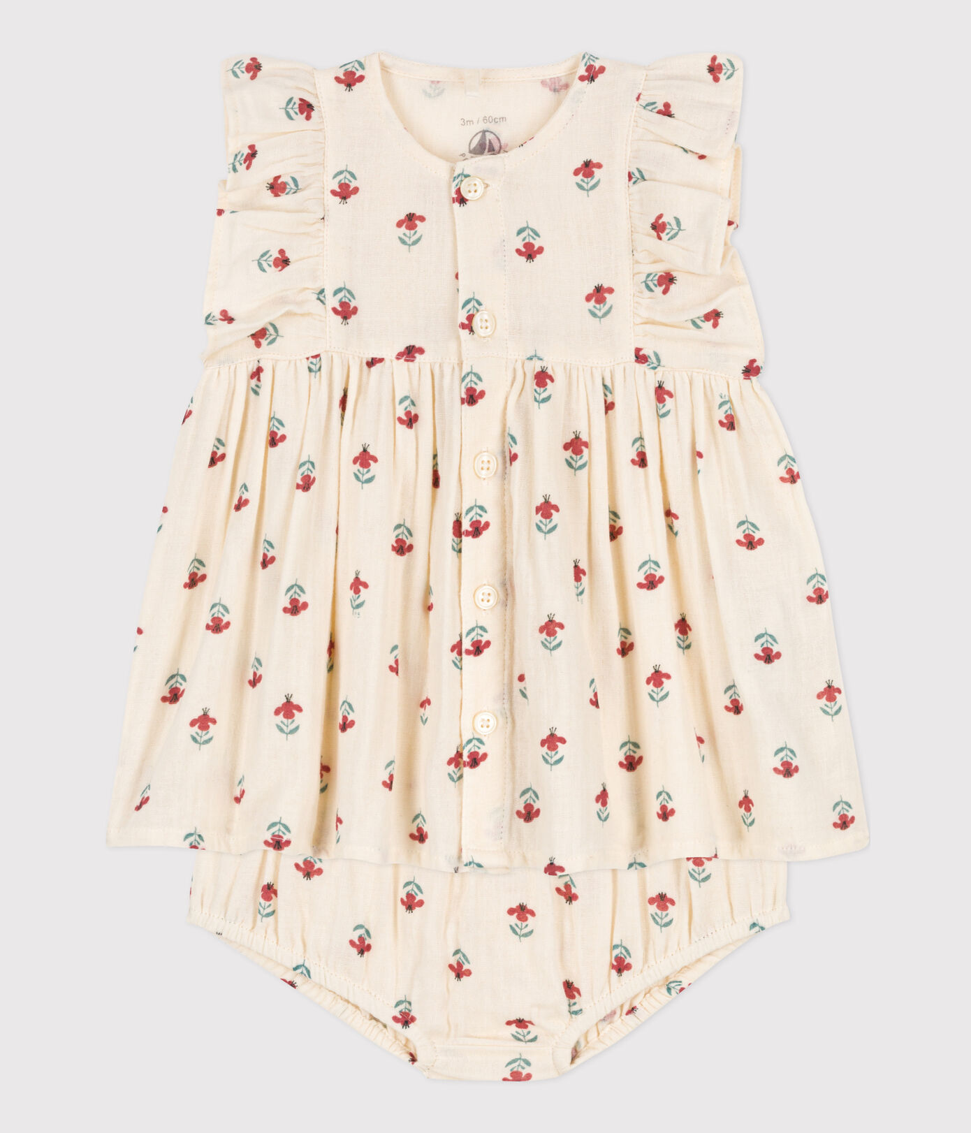 Robe et bloomer imprimés en gaze de coton bébé AVALANCHE/MULTICO | Petit Bateau