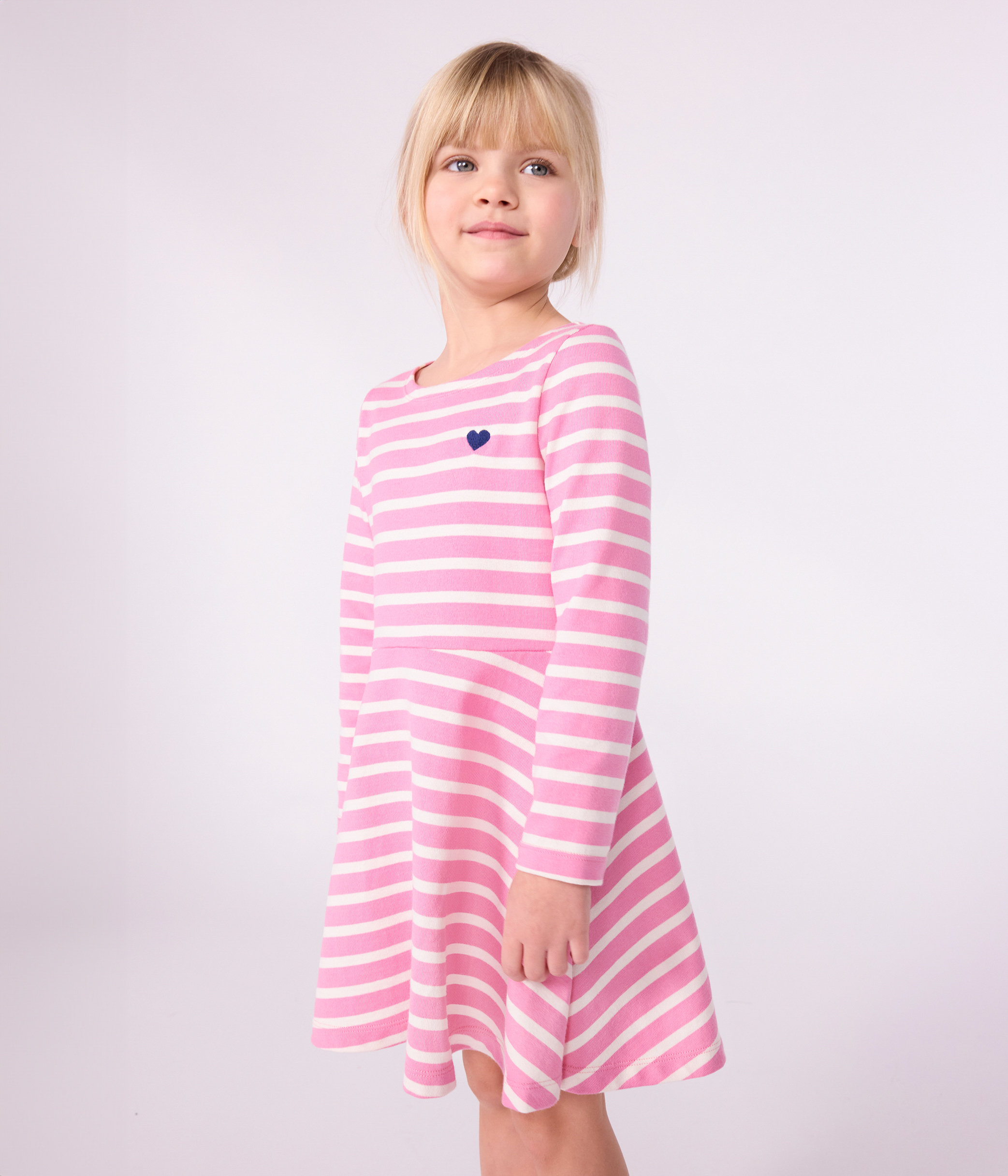 Robe enfant manches longues en coton BOUDOIR/MILK A0EBJ02100 | Petit Bateau