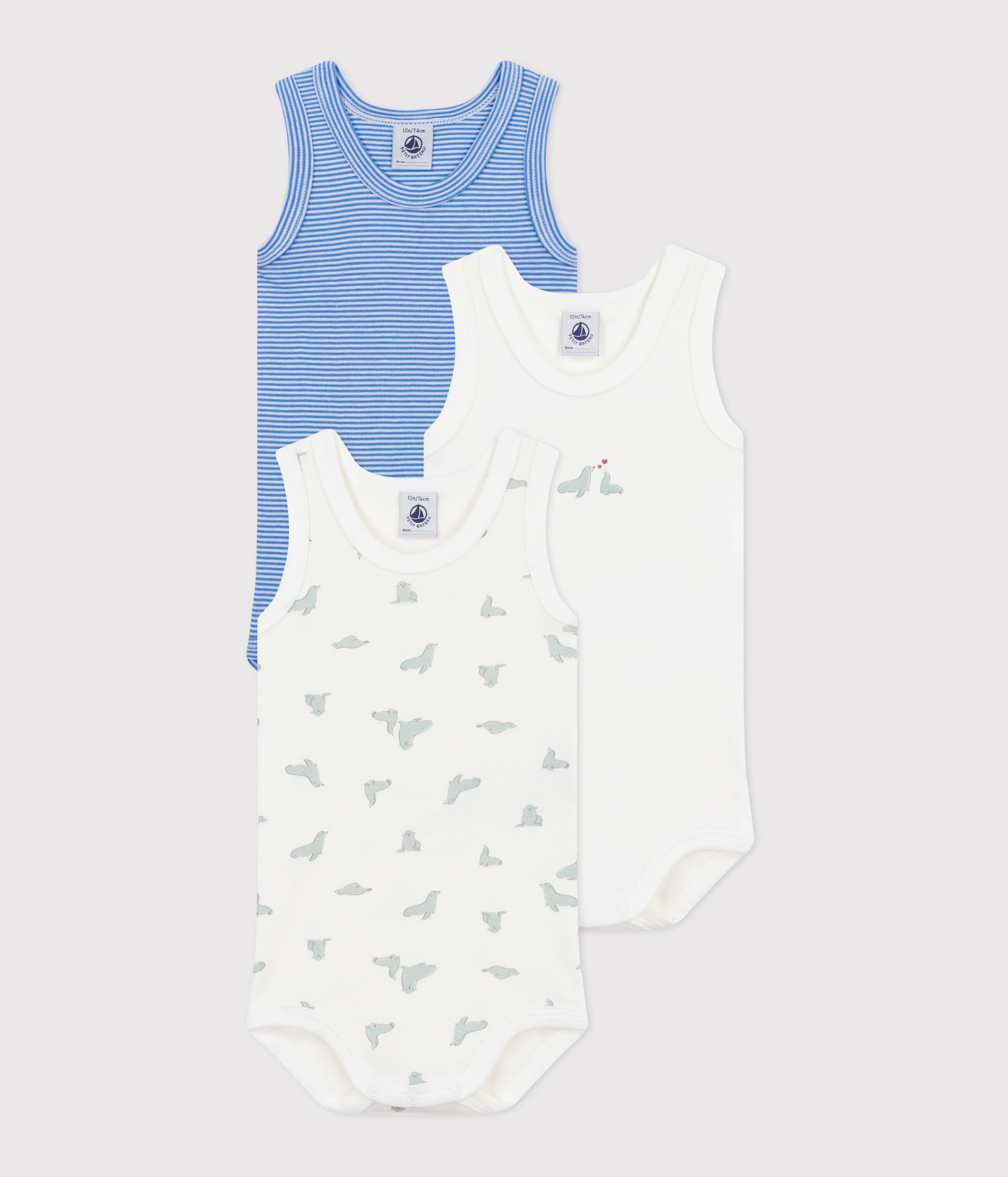 Lot de 3 bodies sans manches en coton imprimé bébé variante 1 | Petit ...