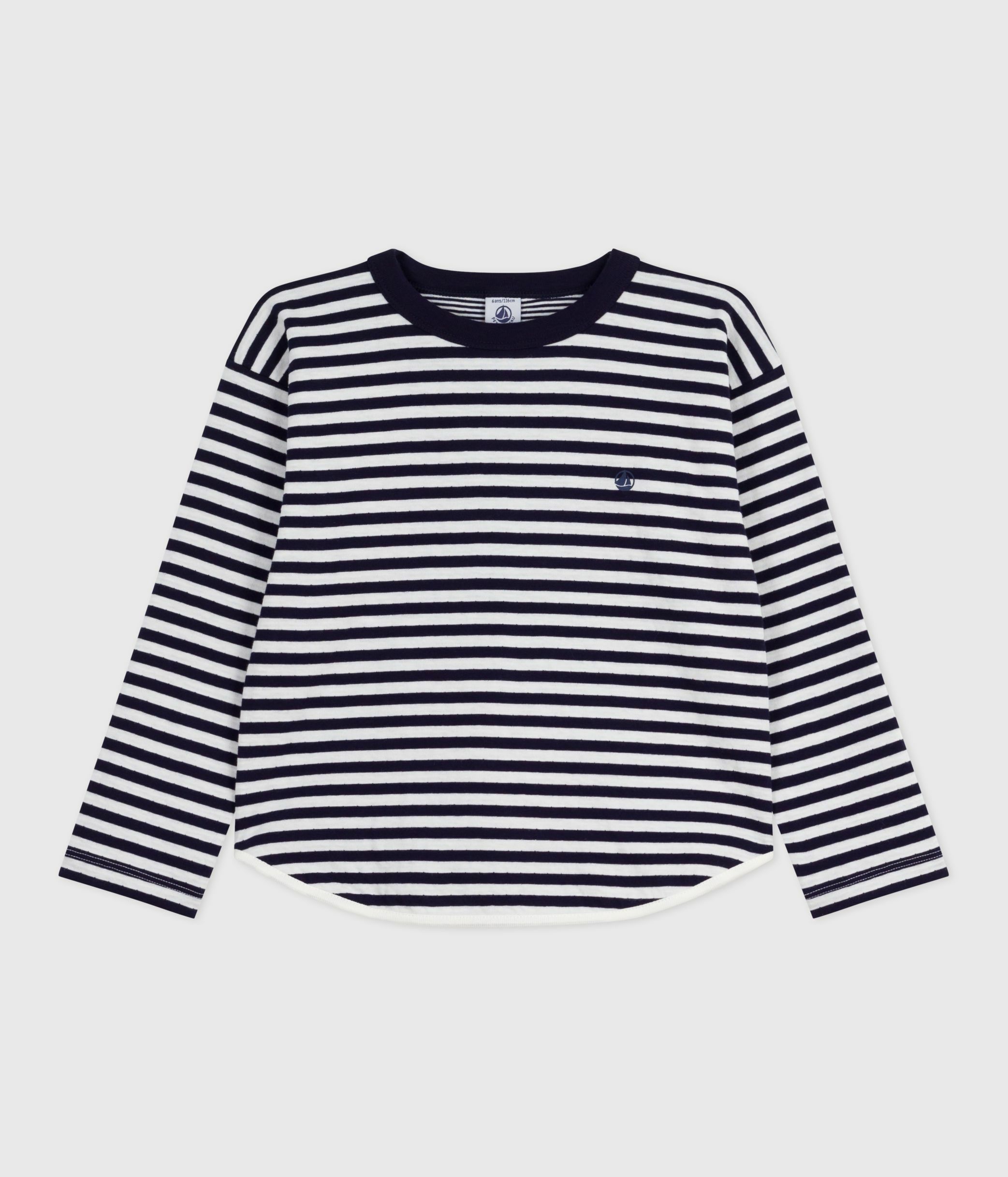 Tee-shirt enfant manches longues en coton rayé SOIR/MILK A0EP001110 | Petit Bateau